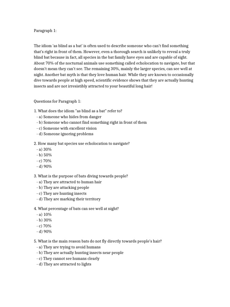 Multiple Choice Test On Idioms and Myths | PDF | Bat | Zoology