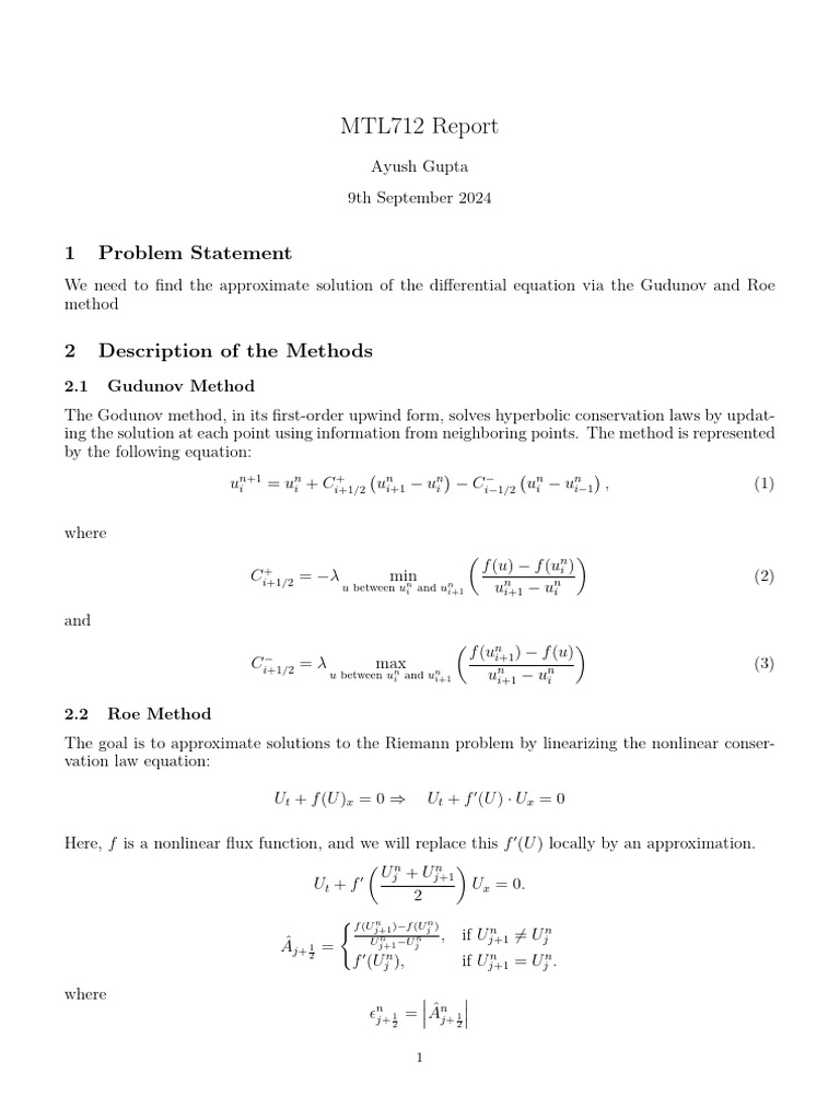 Gudunov and Roe Methods for PDEs | PDF | Equations | Differential Equations