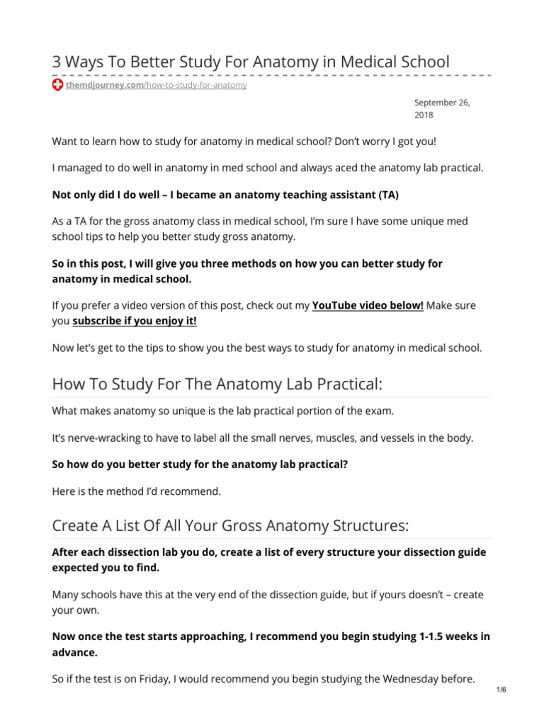 Study Tips for Anatomy in Medical School | PDF | Anatomy | Nerve