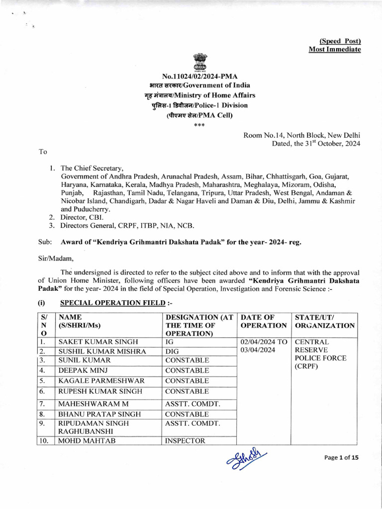 Awards 31102024 | PDF | Ranks | Criminal Justice