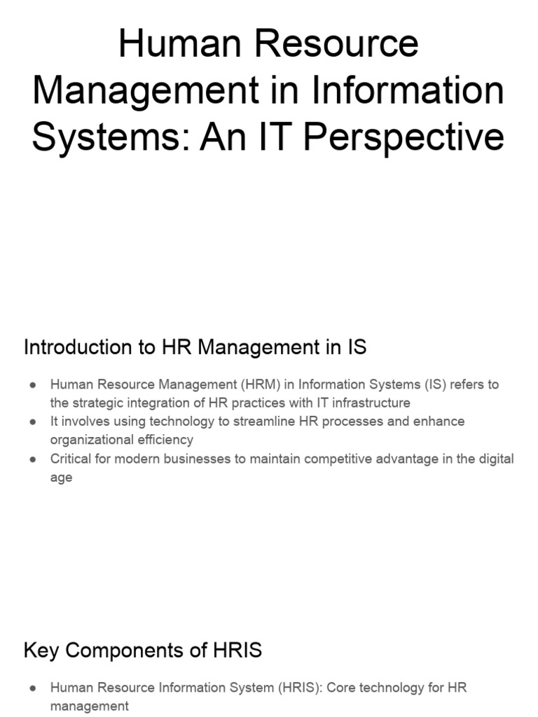Human Resource Management in Information Systems - An IT Perspective-1 ...