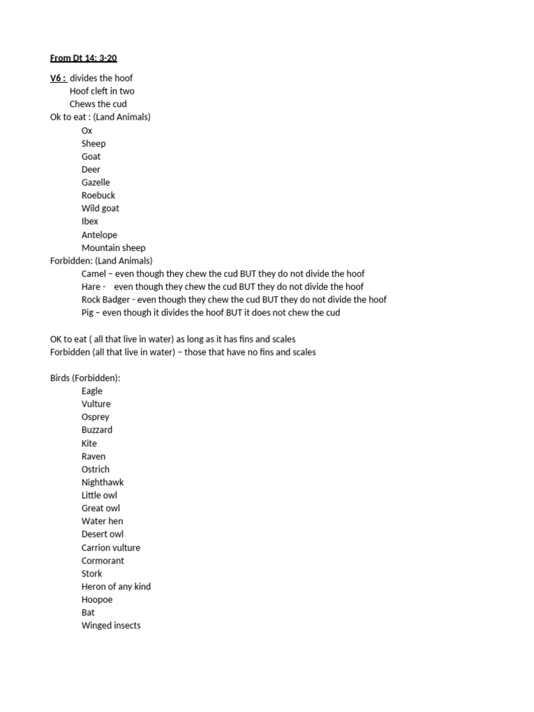 Clean and Unclean Foods - Summarized | PDF