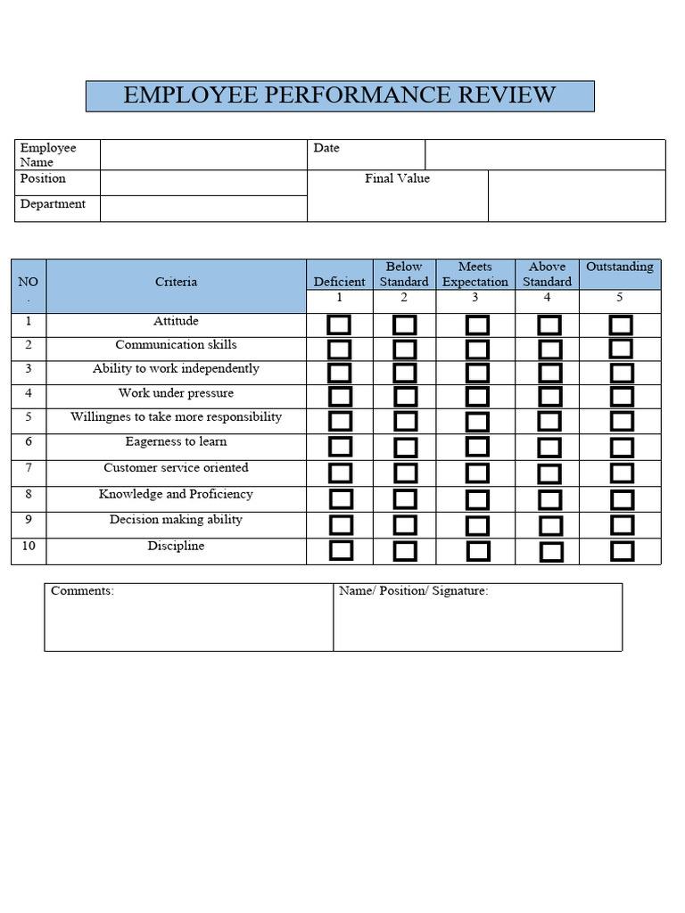 Employee Performance Review Template | PDF