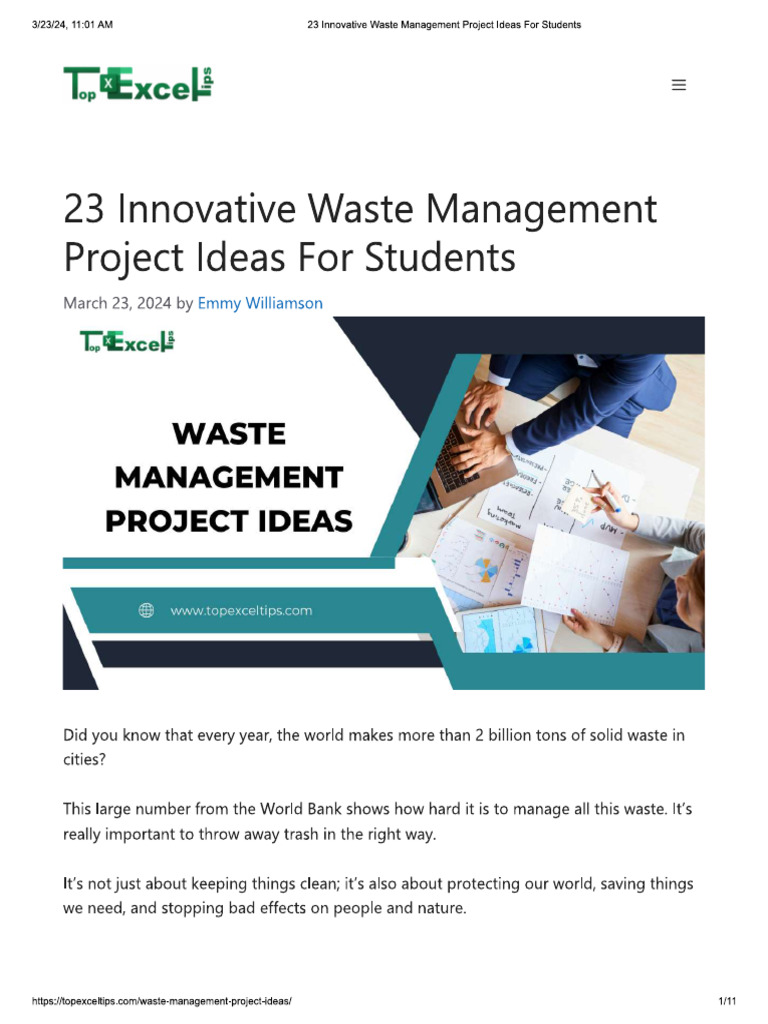 Waste Management Project Ideas For Students | PDF