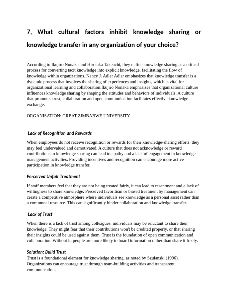 Knowledge Sharing Barriers at GZU | PDF | Psychology | Business