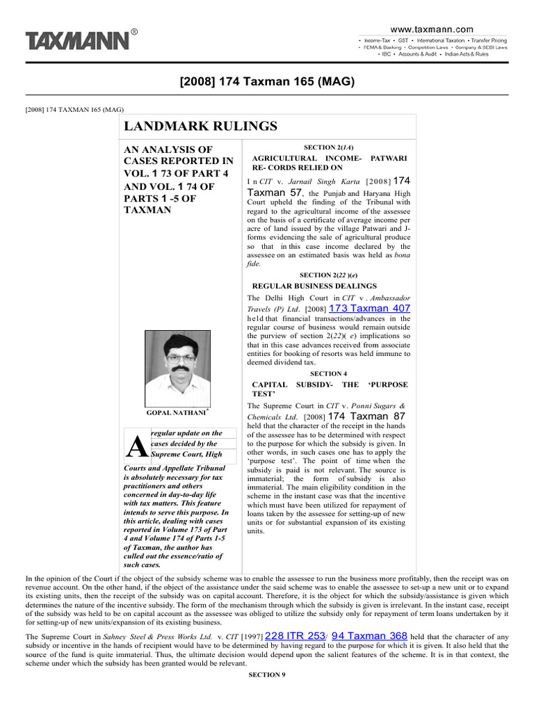 [2008] 174 Taxman 165 (MAG) Landmark Judgments | PDF | Expense | Taxes