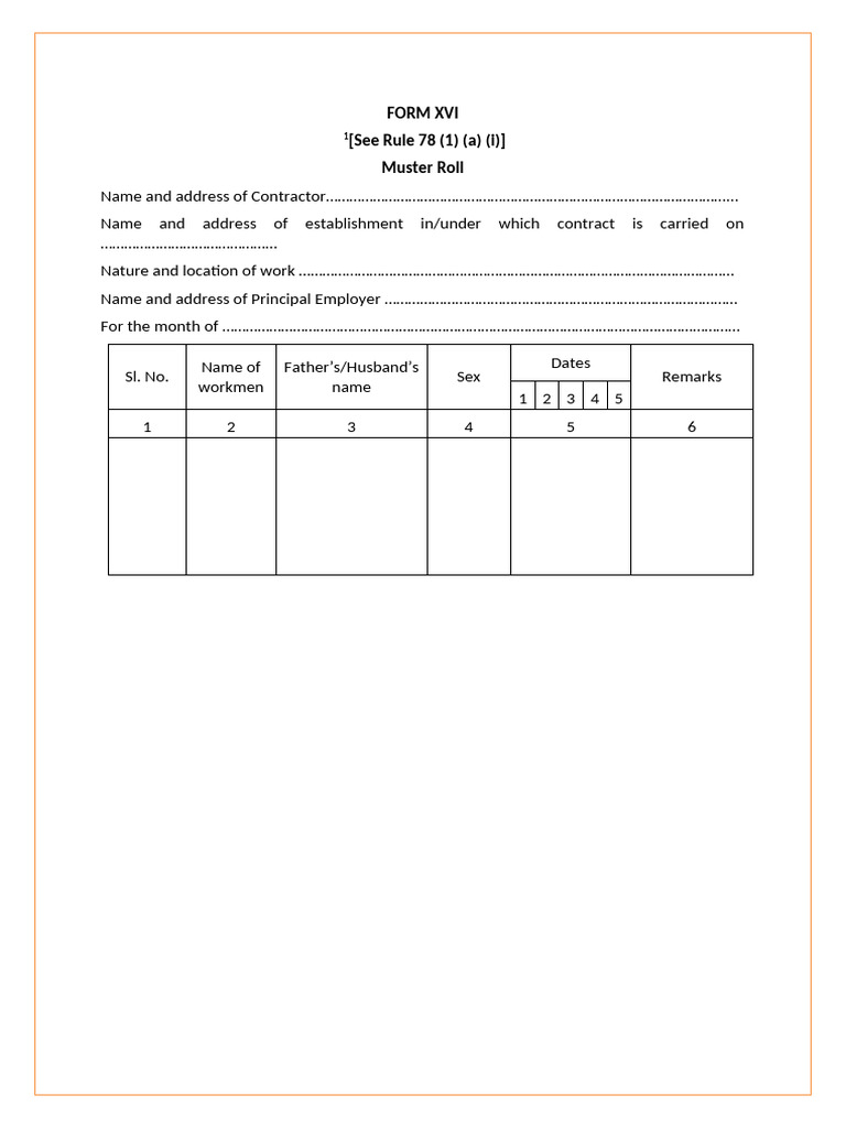 Form Xvi - Muster Roll | PDF | Technology & Engineering
