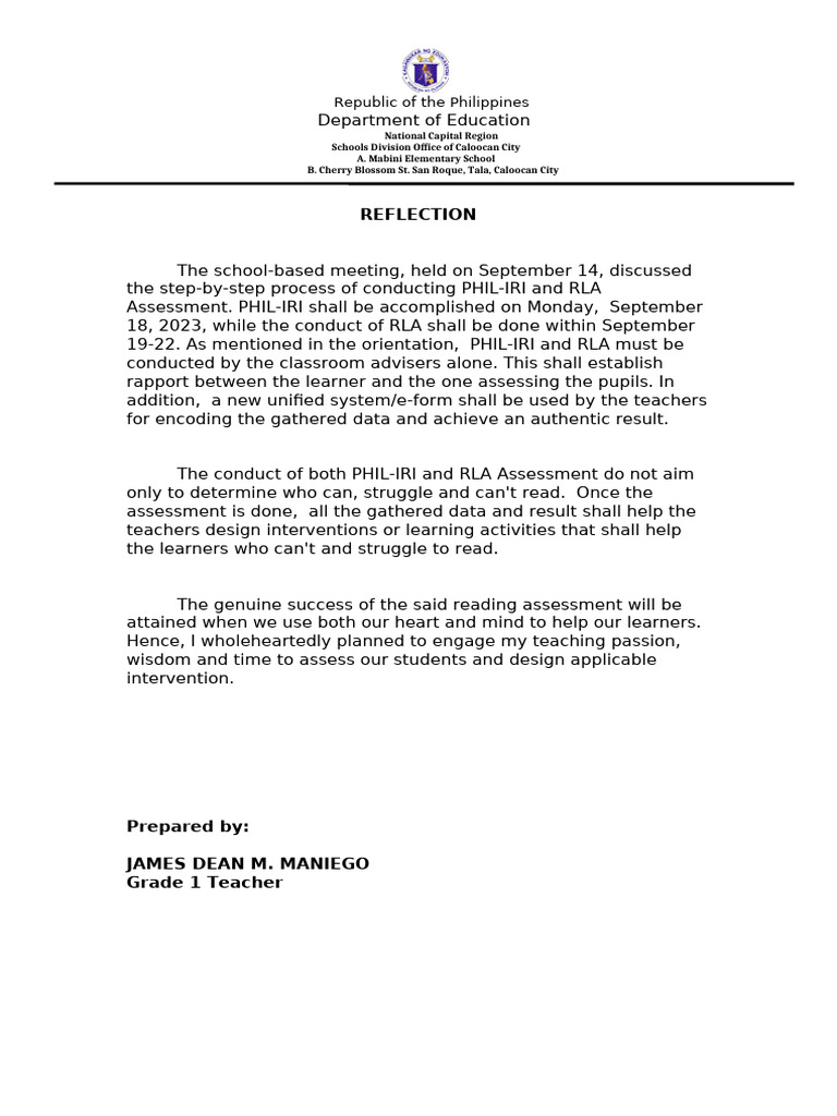 Reflection On Rla Pdf Social Science Wellness