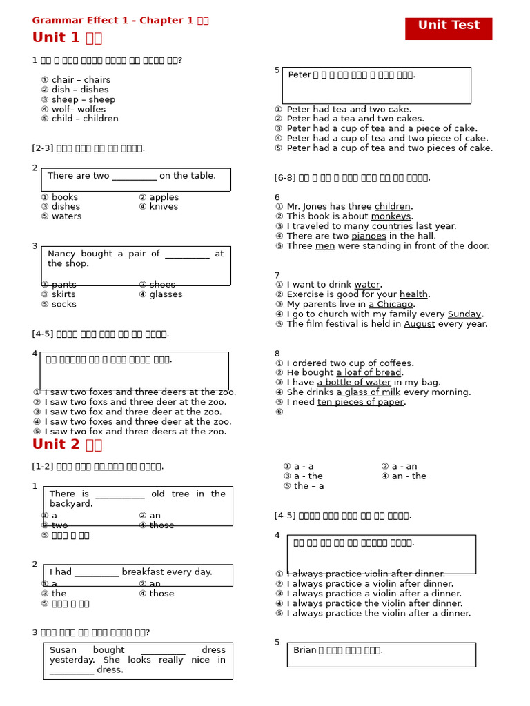 B1 Ch. 1 Ì Á - Unit Test | PDF | Cuisine