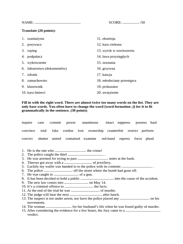 Crime - Vocab Test | PDF | Misconduct | Criminal Procedure
