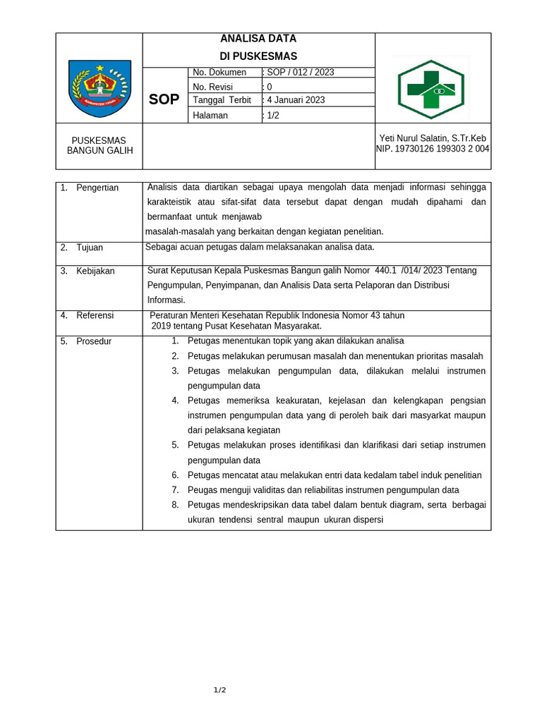 SOP Analisis Data Puskesmas 2023 | PDF