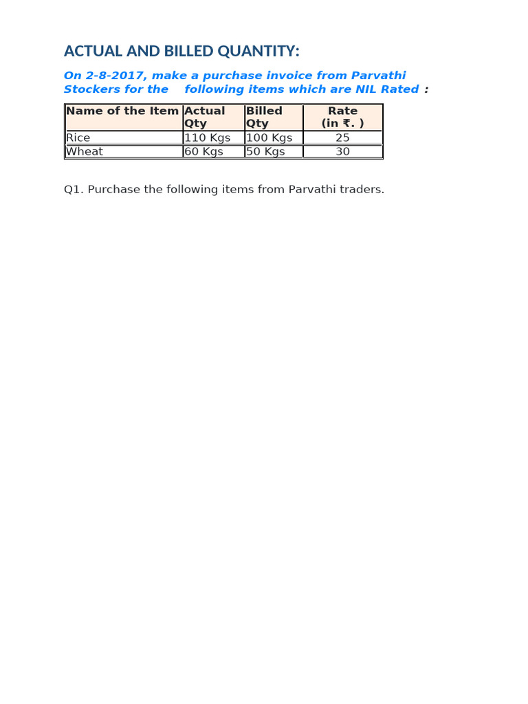 Actual and Billed Quantity | PDF