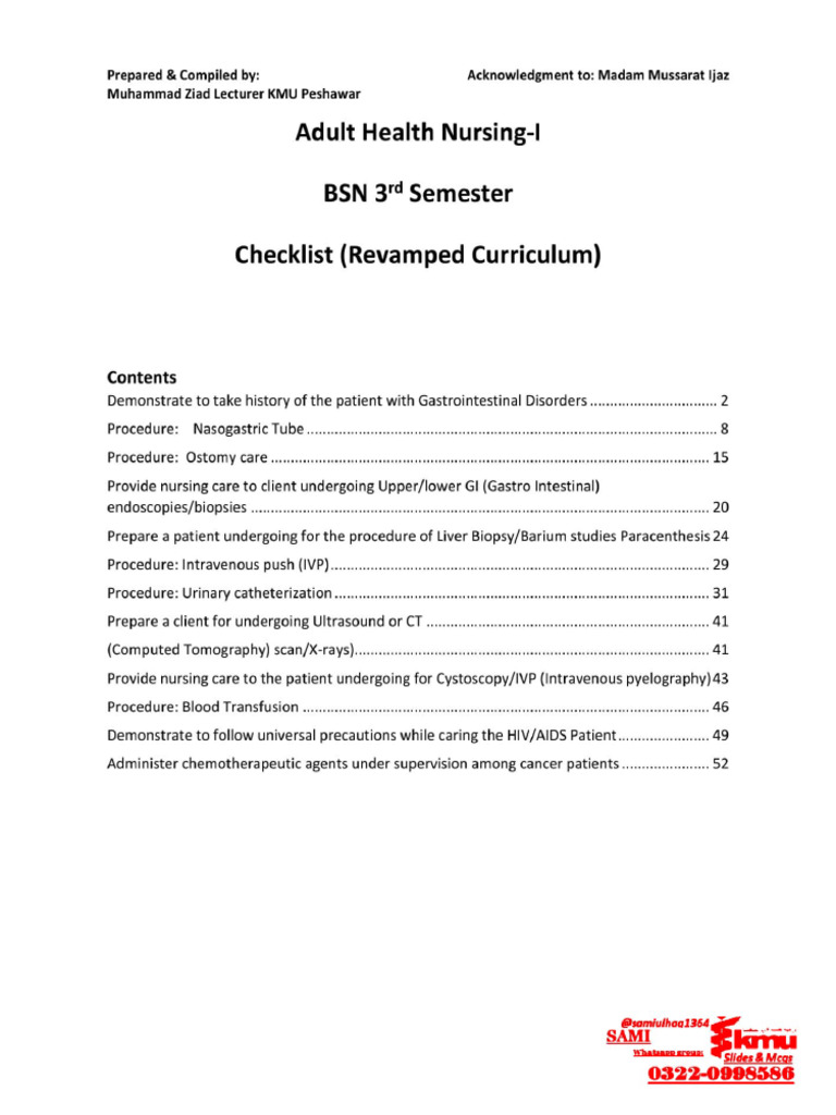 AHN 1 Checklist For Final Ospe by SR Ziad SB .... SaMiii | PDF
