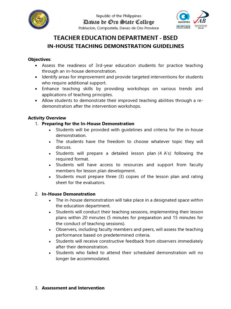 In House Demonstration Guidelines BSED | PDF | Lesson Plan | Pedagogy