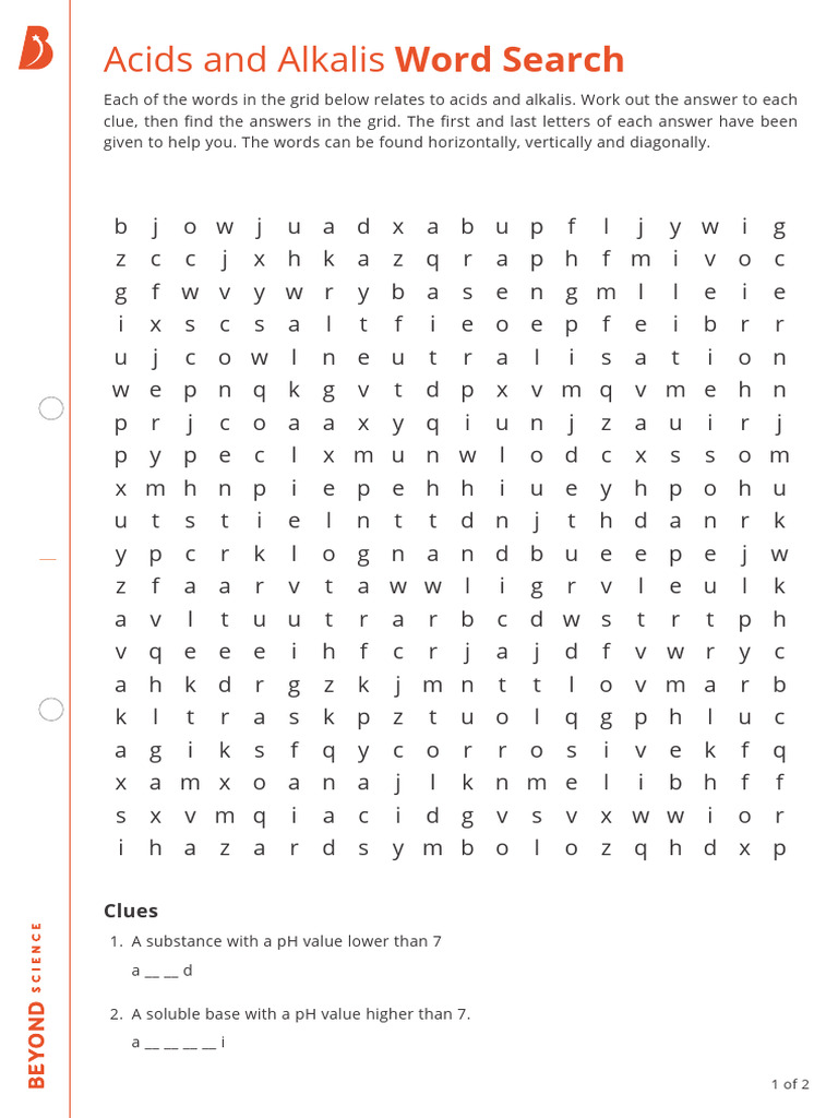 Acids and Alkalis Word Search Support | PDF | Atoms | Physical Sciences