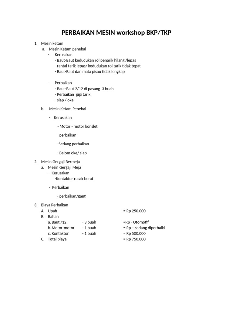 Perbaikan Mesin BKP | PDF
