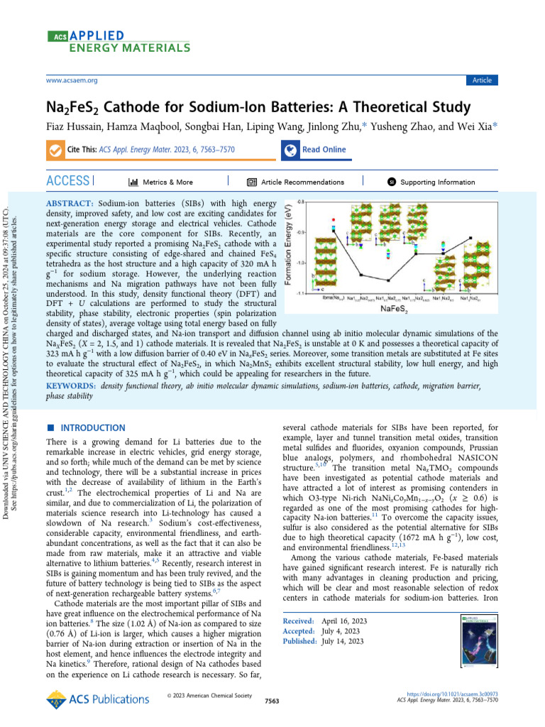 Na2FeS2 Cathode for Sodium-Ion Batteries | PDF | Density Functional ...