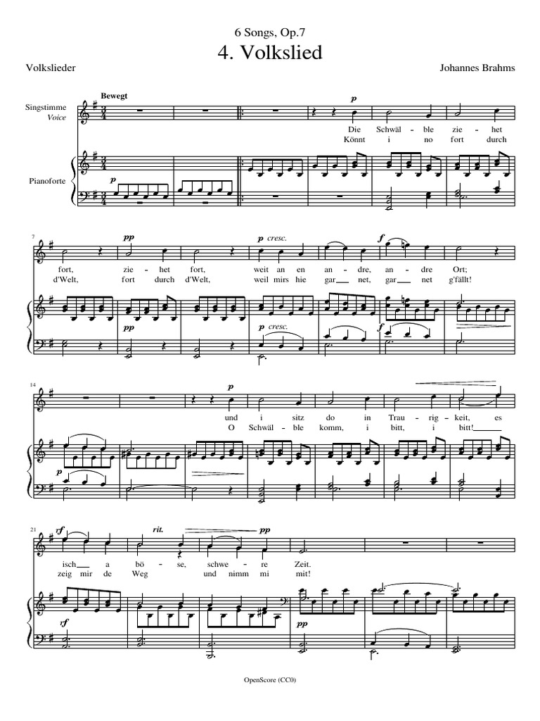 344 - Johannes Brahms - 6 Songs, Op.7, No.4 - Volkslied | PDF