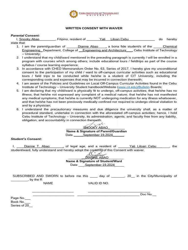 CIT SSO Form8a Written Consent With Waiver 2 | PDF | Justice | Crime & Violence
