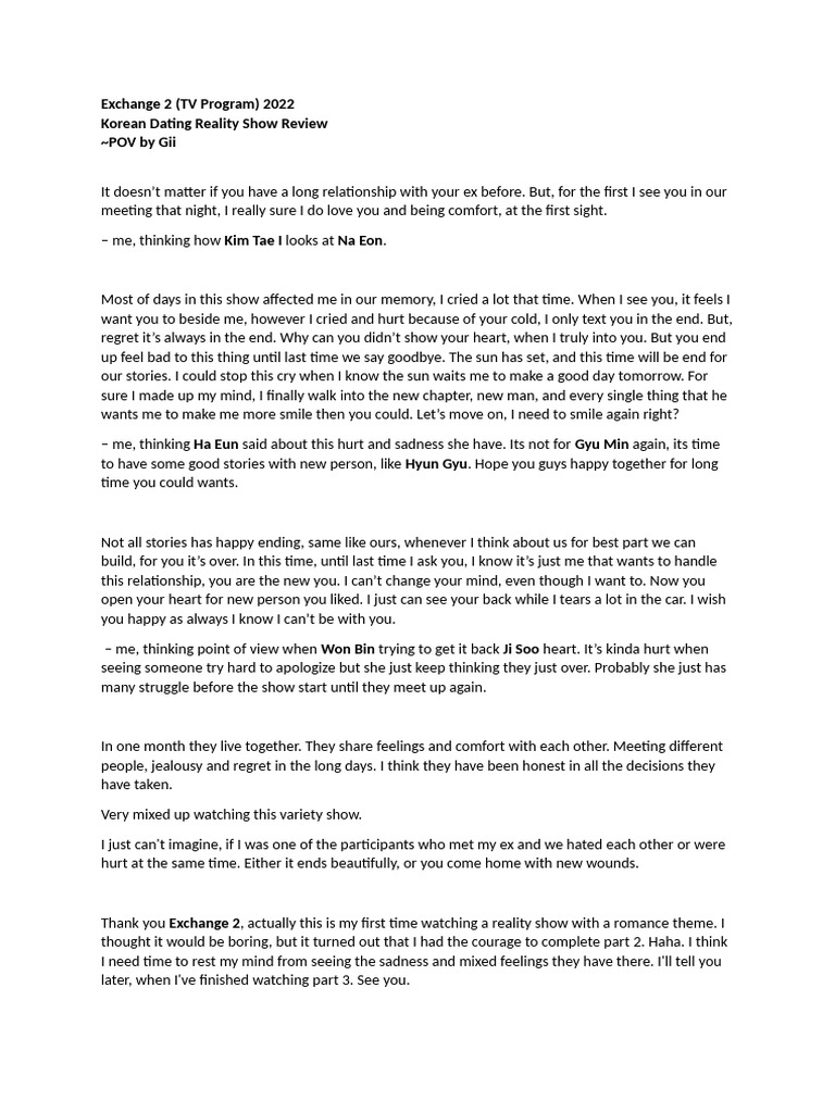 Review TV Show Exchange 2 - by Gii | PDF | Language Arts & Discipline | Self-Improvement