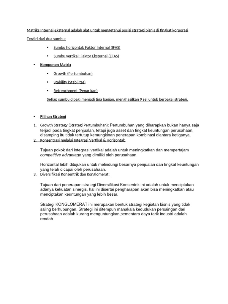 Matriks Strategi Bisnis: IFAS & EFAS | PDF | Karier & Perkembangan