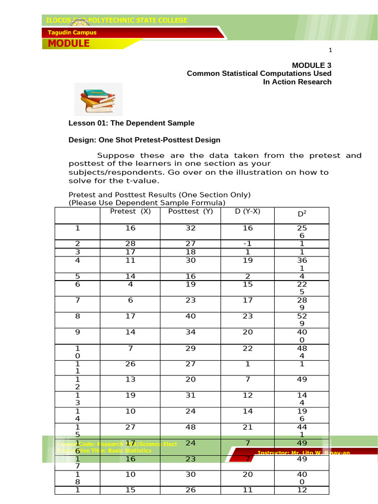 MODULE 3. Research in Educ Student | PDF | P Value | Student's T Test