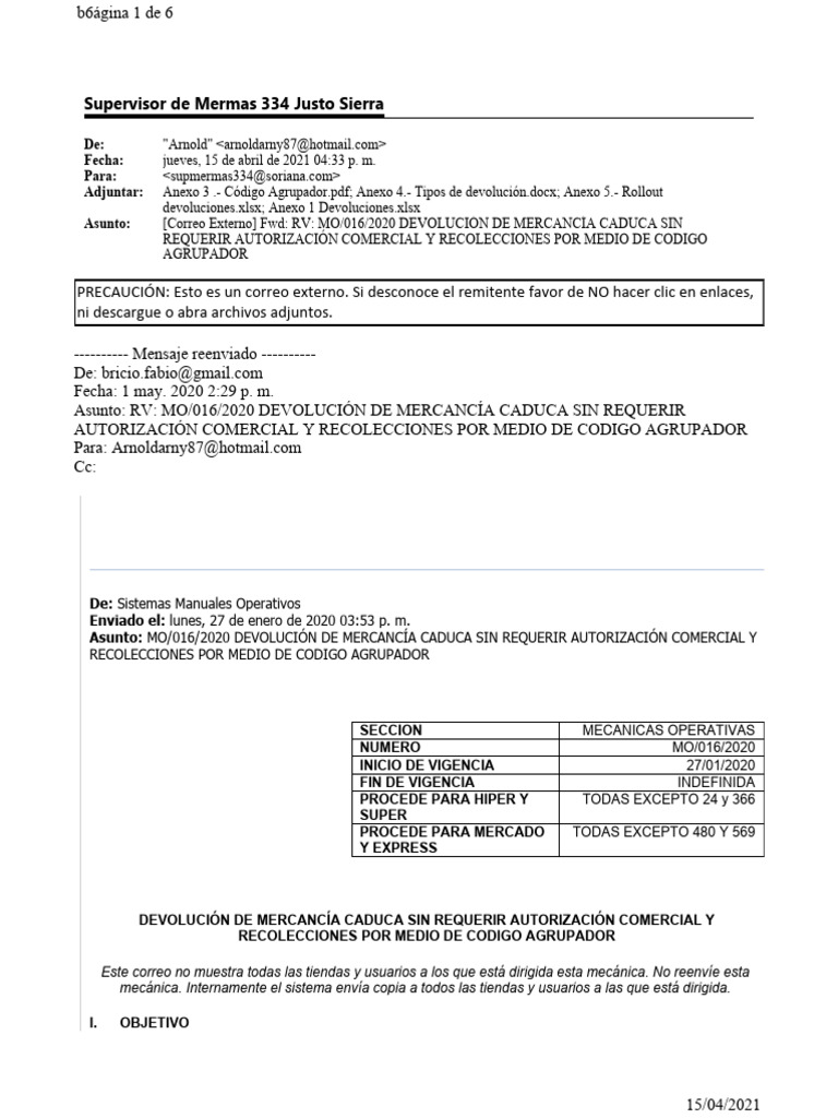 MO-016-2020 DEVOLUCION DE MERCANCIA CADUCA SIN AUTORIZACION | PDF