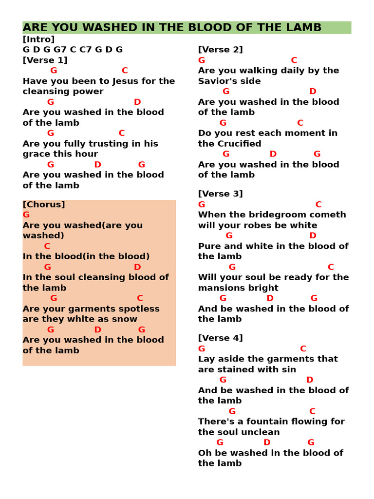 Are You Washed in The Blood of The Lamb | PDF | Lamb Of God | Anointing