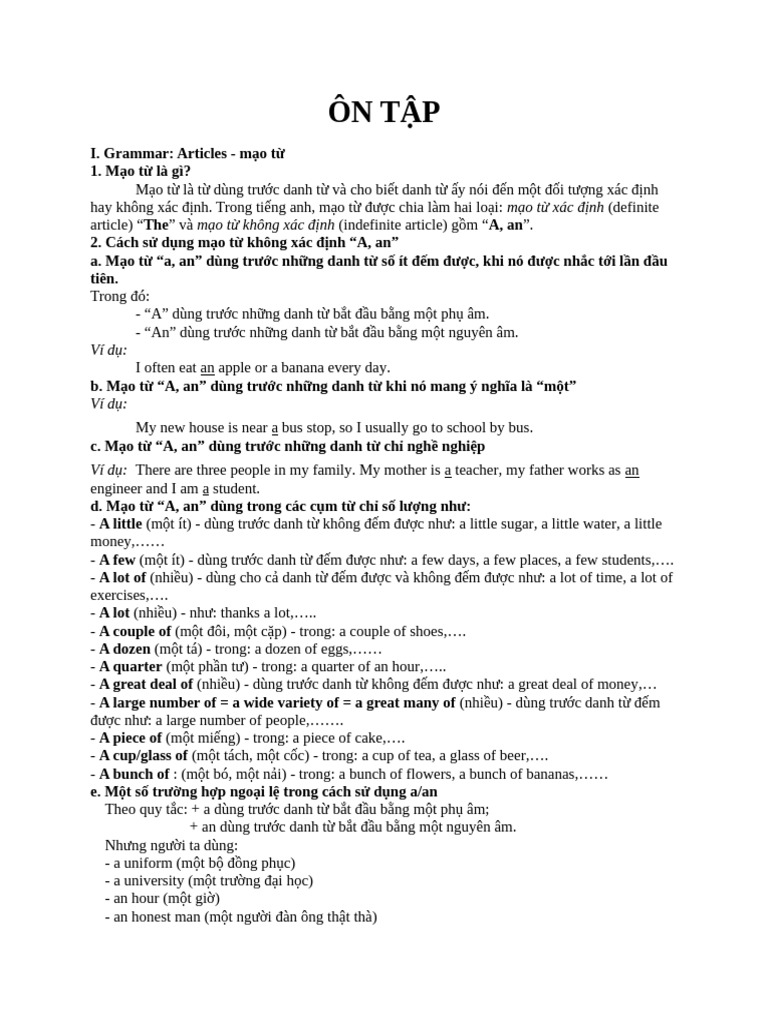 Ôn tập tiếng anh 1 | PDF