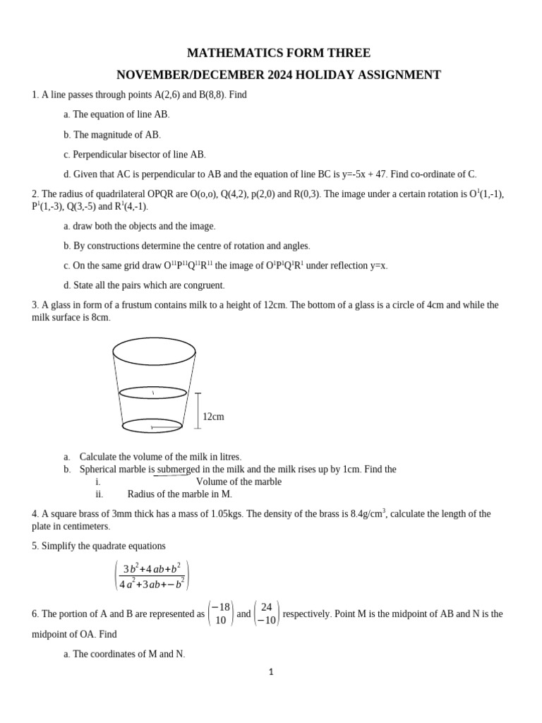 MATHEMATICS F3 | PDF | Perpendicular | Euclidean Vector