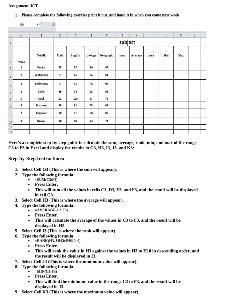 Assignment ICT | PDF | Microsoft Excel | Spreadsheet