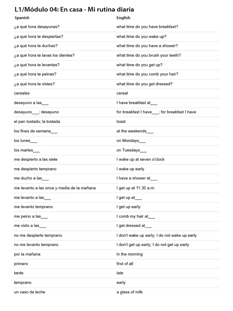 L1 - Módulo 04 - en Casa - Mi Rutina Diaria | PDF