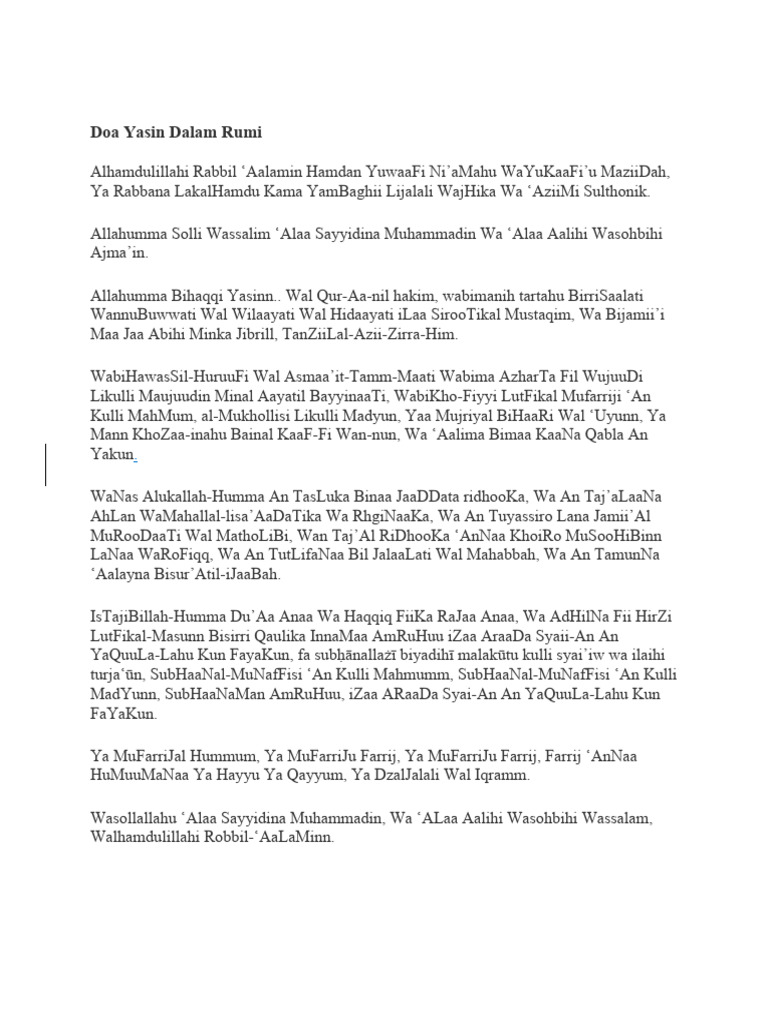 Doa Yasin Dalam Rumi | PDF