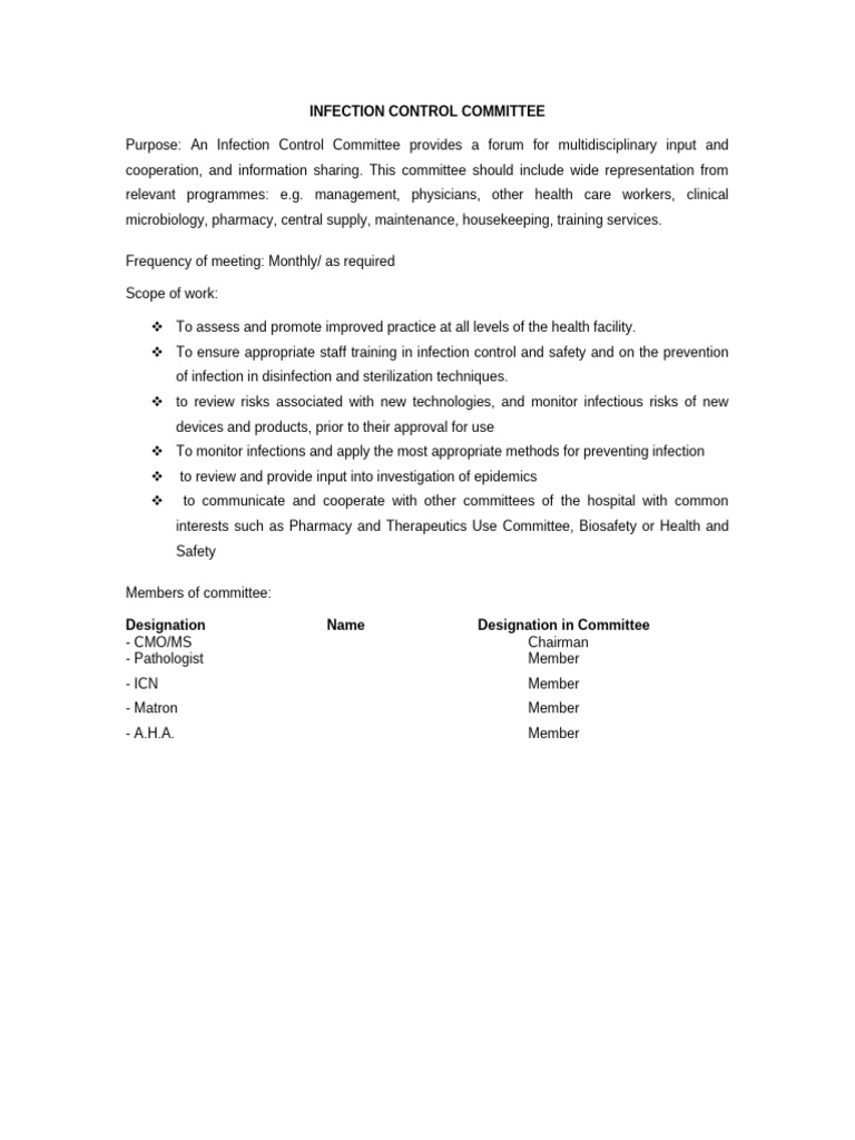 Infection Control Committee | PDF