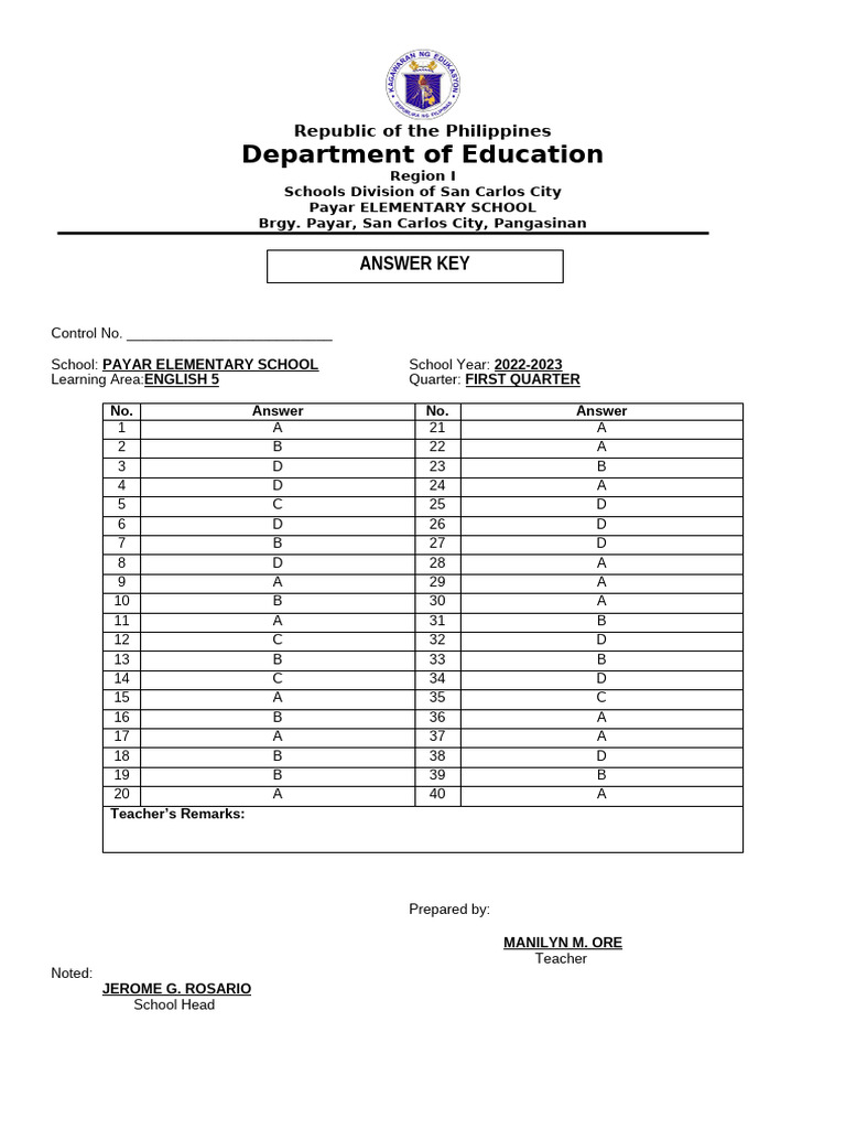 Eng5 - Answer Key | PDF