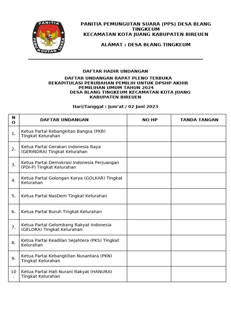 Draft Daftar Hadir (1) 2 | PDF