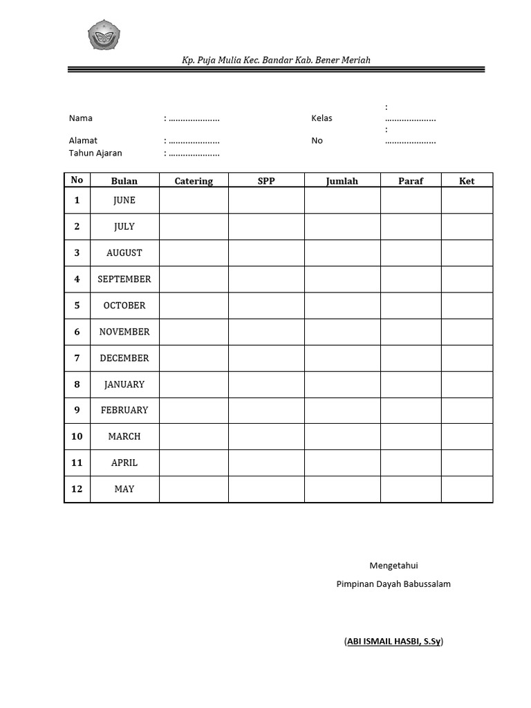 Contoh Kartu SPP Depan | PDF