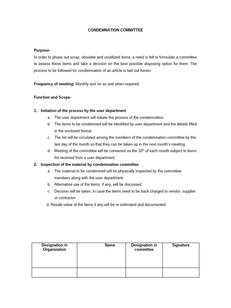 Condemnation Committee Process Overview | PDF | Finance & Money Management