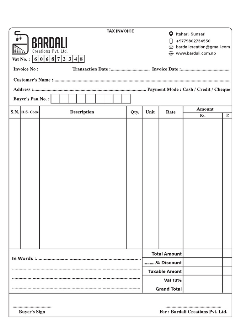 Bardali Creations - VAT BILL | PDF