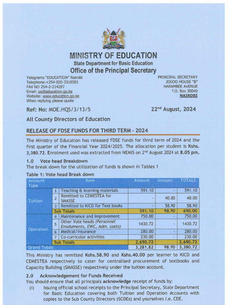 Release of Fdse Funds For Third Term - 2024 | PDF