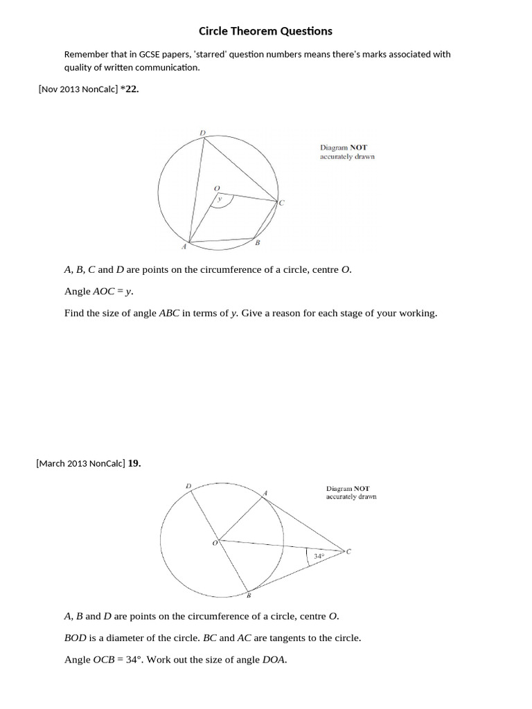 GCSE CircleTheoremExamQuestions | PDF | Circle | Angle