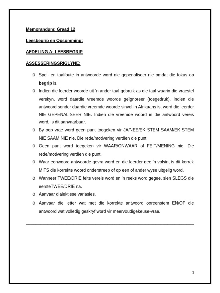 Assessering [Luisterbegrip en Opsomming Memorandum]. | PDF