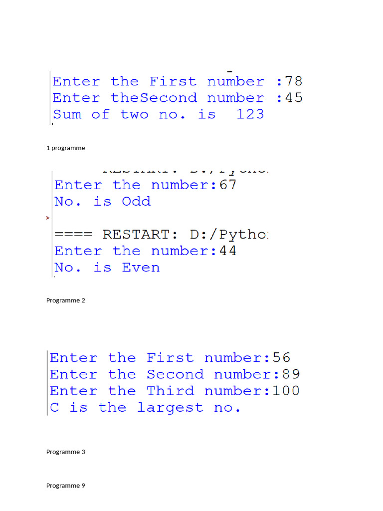 Python Programme Outputs | PDF | Business | Computers