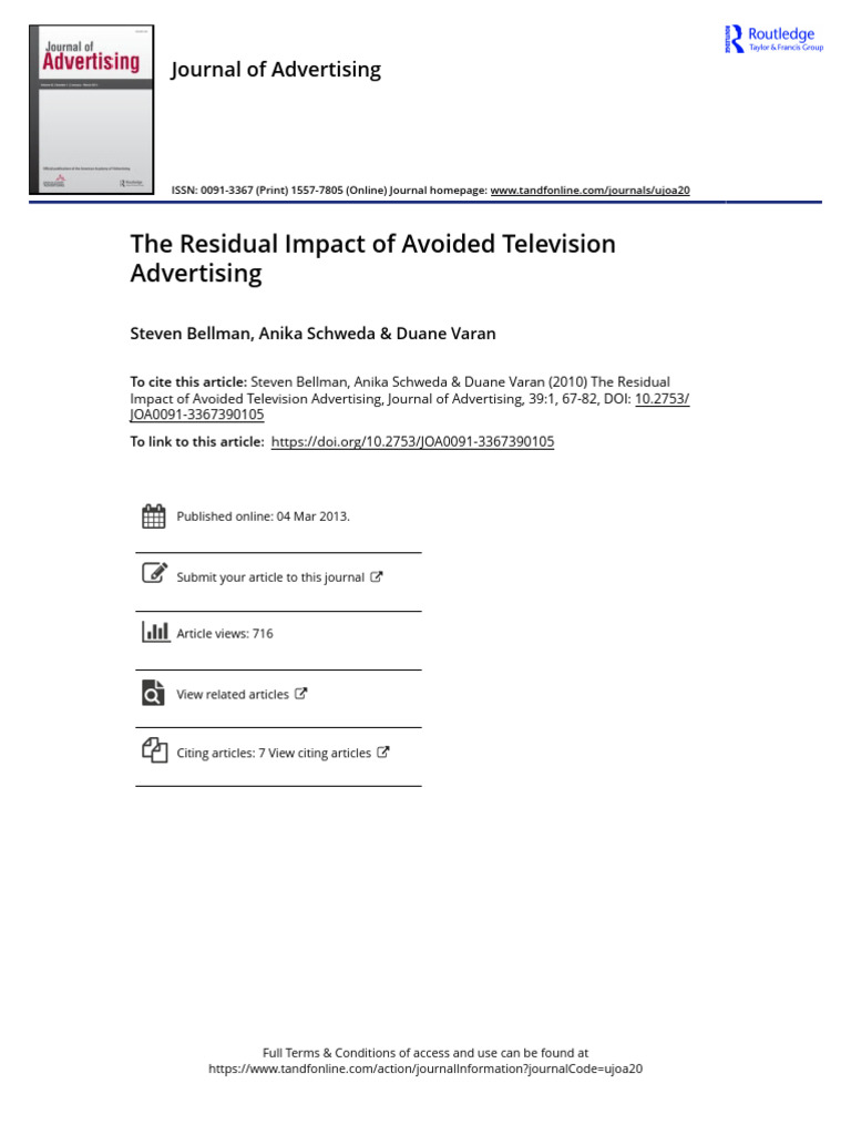 The Residual Impact of Avoided Television Advertising | PDF ...