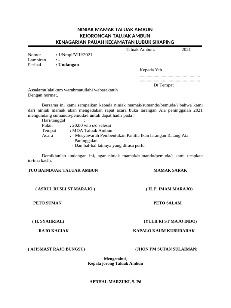 Surat Undngan Larangan TLK Ambun | PDF | Kajian Bahasa Asing