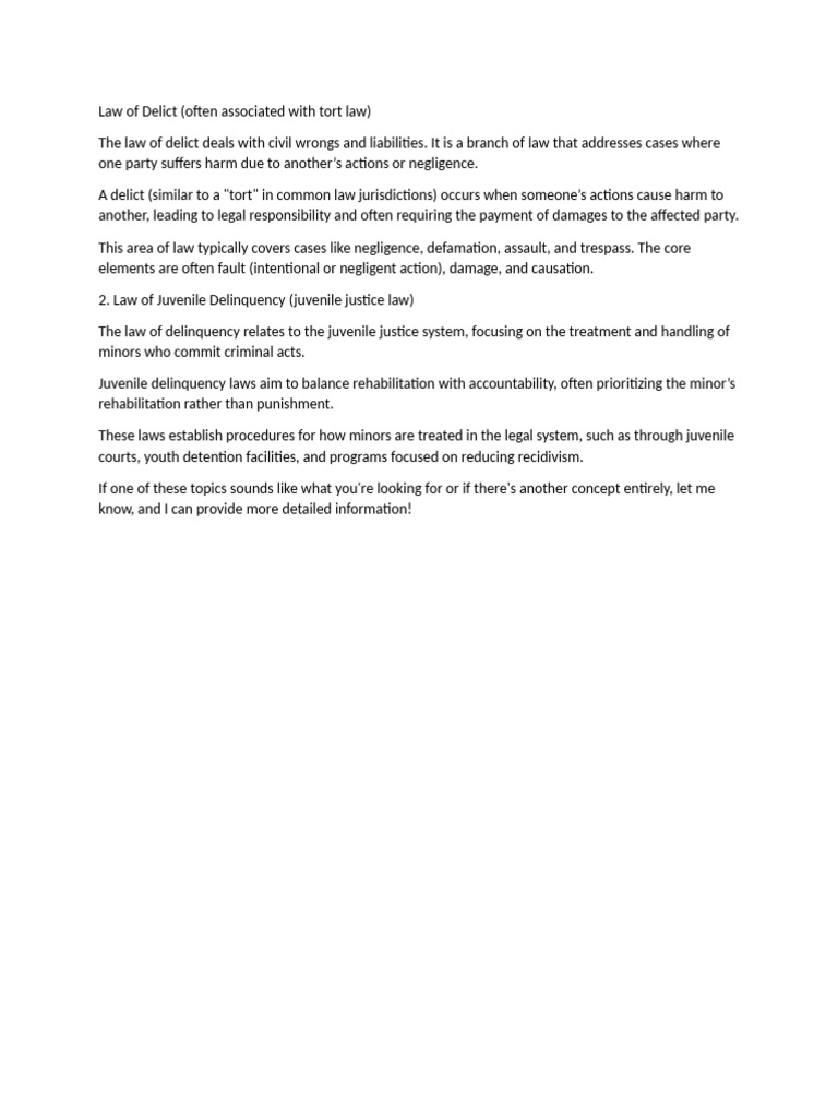 Law of Delict (Often Associated With Tort Law) | PDF | Social Science