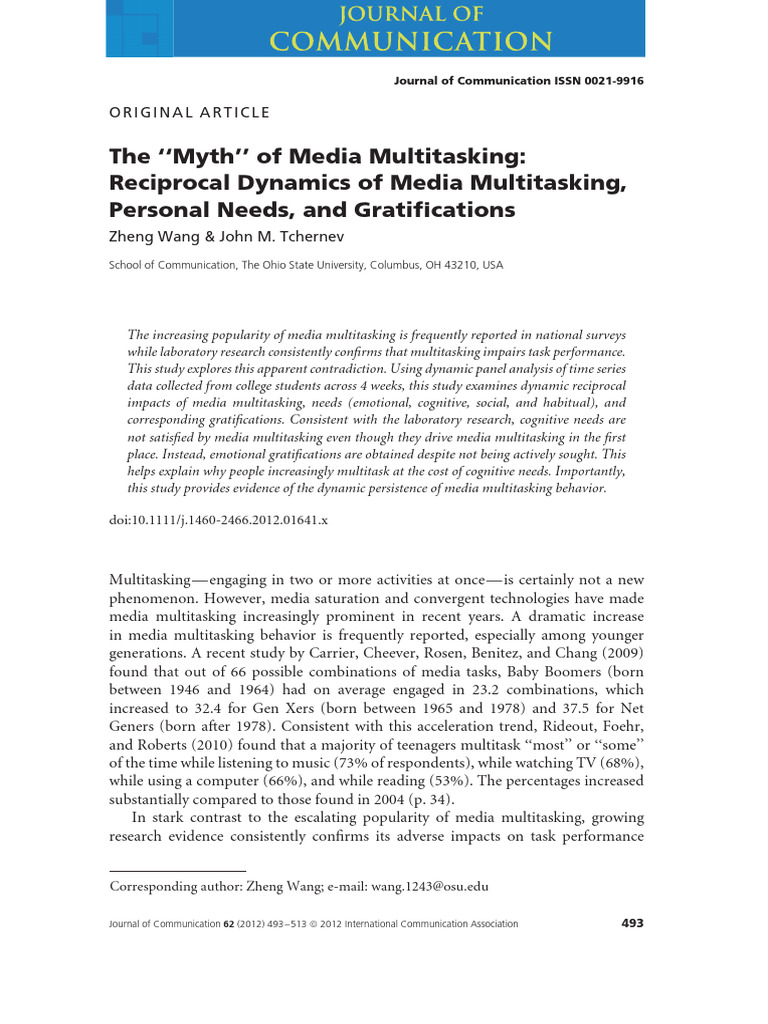 J12. Wang Tchernev 2012 The Myth of Media Multitasking | PDF | Extraversion And Introversion ...