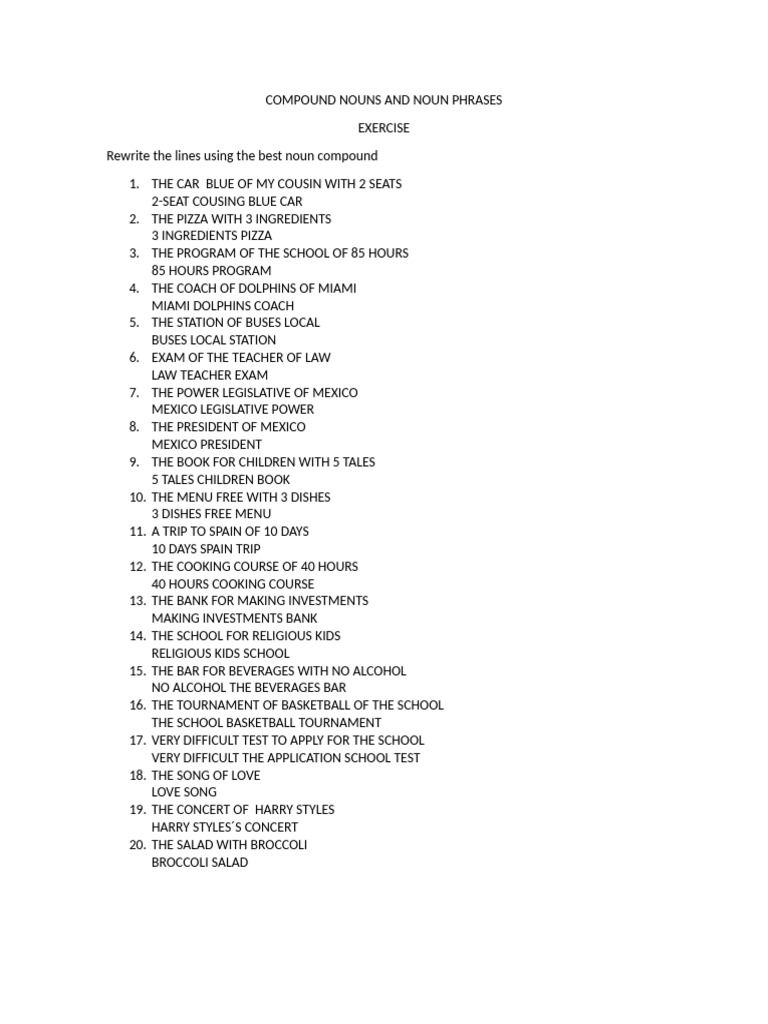 COMPOUND NOUNS AND NOUN PHRASES 2 | PDF