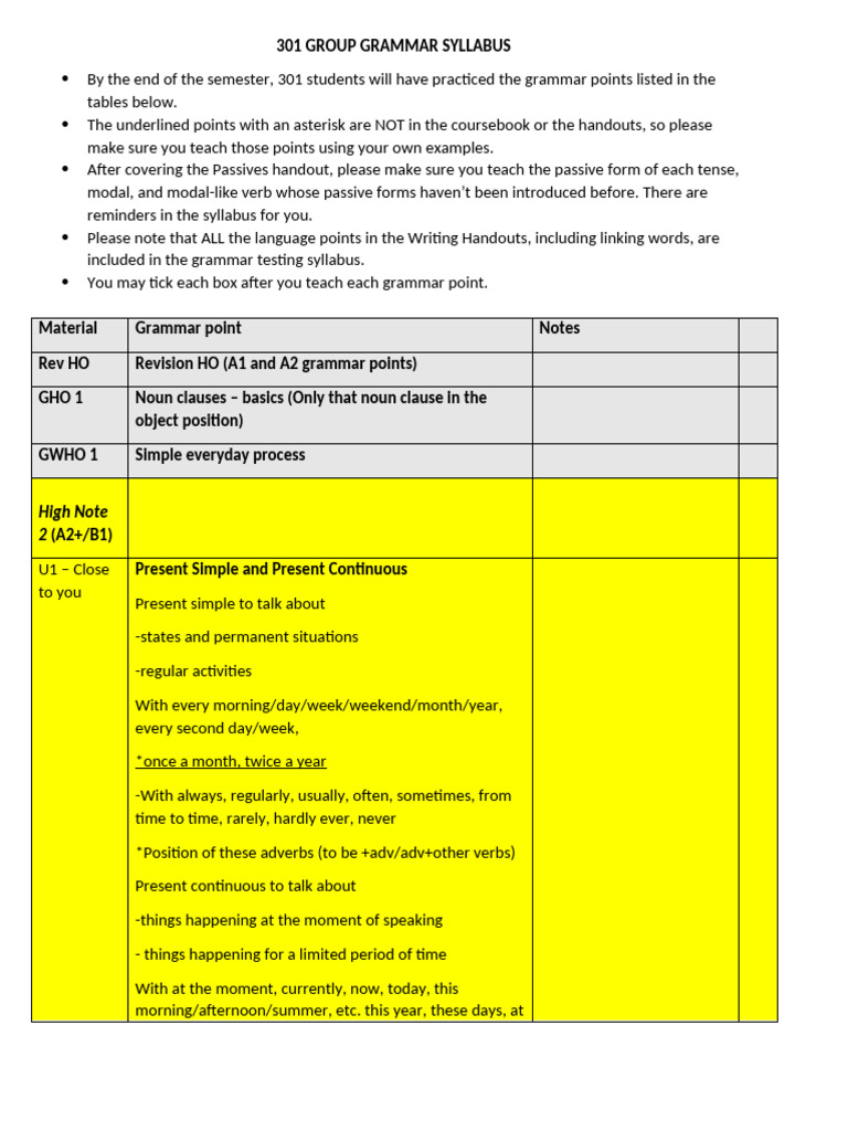 301 Group Grammar Syllabus Overview | PDF | Verb | Noun