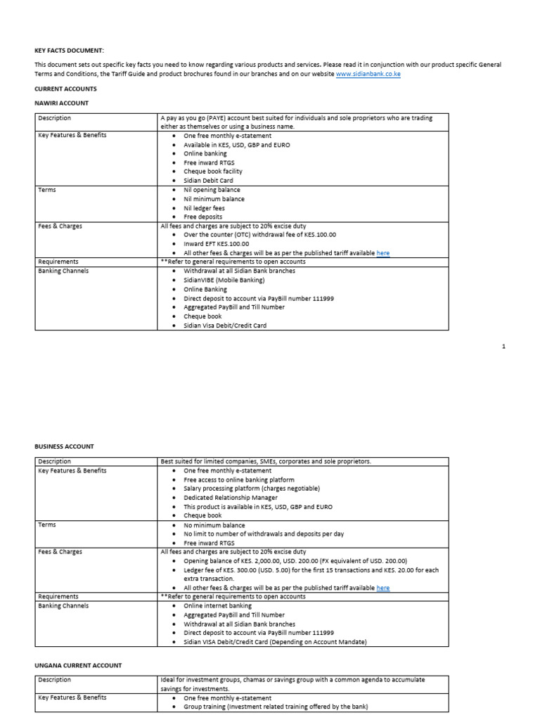 Key Facts Document Sidian Bank | PDF | Credit Card | Debit Card